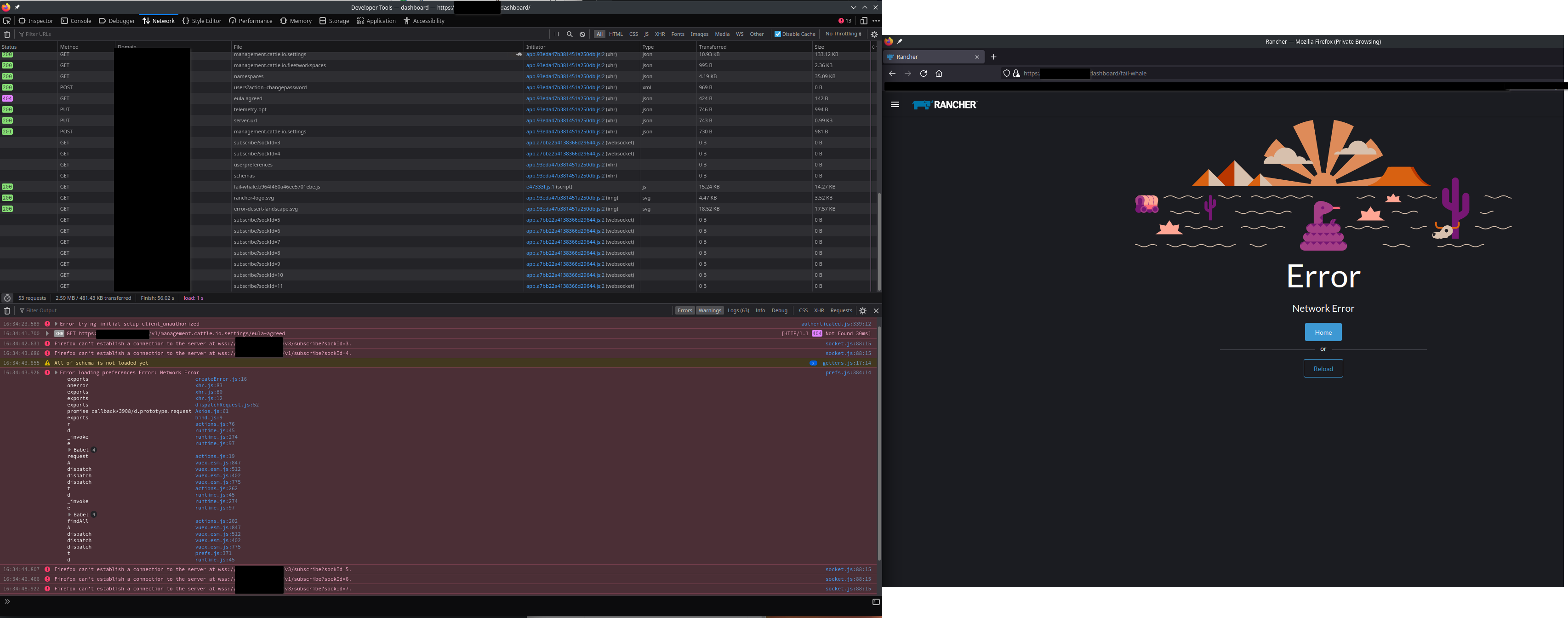 A Network error is seen in Rancher when logging in after deploying ...