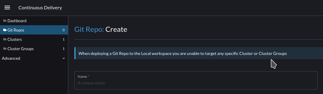 Fleet: Add Banner to Create Git Repo on local workspace · Issue #5216 · rancher/dashboard · GitHub