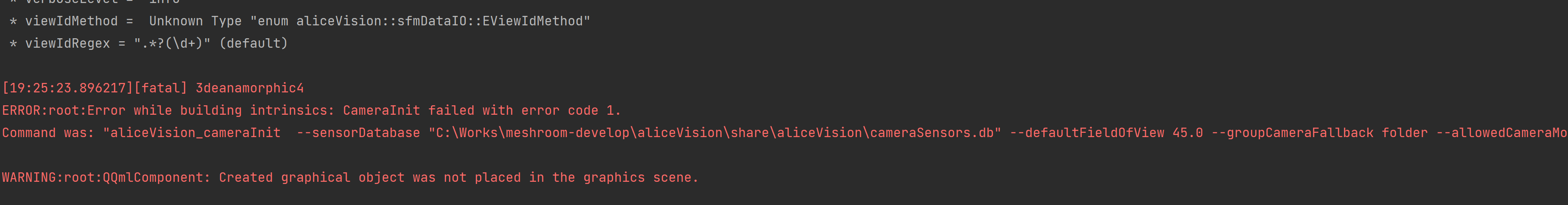 Question Errorrooterror While Building Intrinsics Camerainit Failed With Error Code 1
