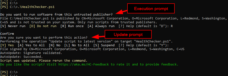 Health Checker Scriptupdateonly Asking For Prompt To Confirm · Issue