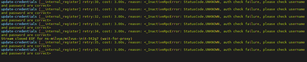 bitnami/milvus: milvus-proxy always pop up error when helm re-install milvus even milvus server ...