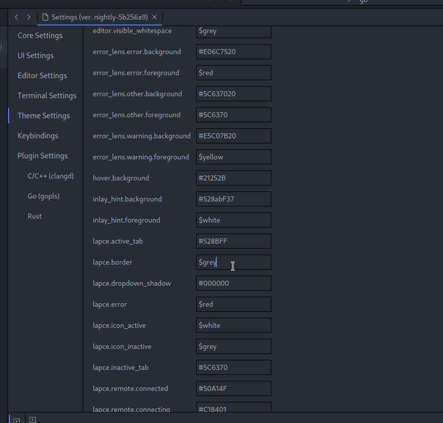 ui/theme-color: Cannot seem to change the colors in the theme settings · Issue #1596 · lapce ...