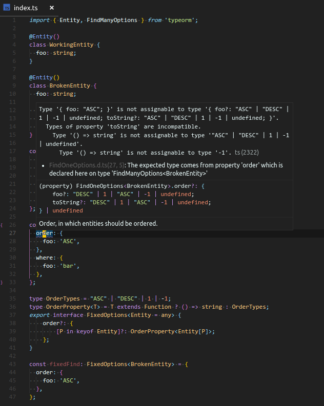 Type Error In Order Clause When Entity Has Tostring Method · Issue 3359 · Typeormtypeorm · Github