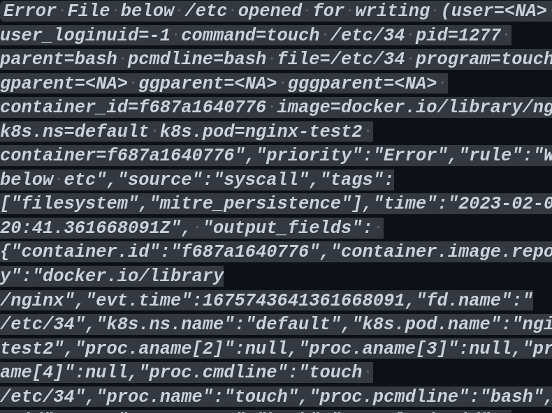 Falco error log format forwarded to AWS CloudWatch contains elements ...