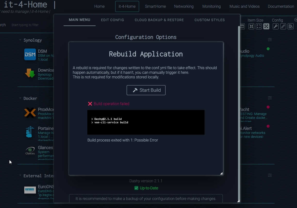 [BUG] Rebuild of Dashy in ProxMox cluster v 8.0.4 / LinuxTurnkey ...