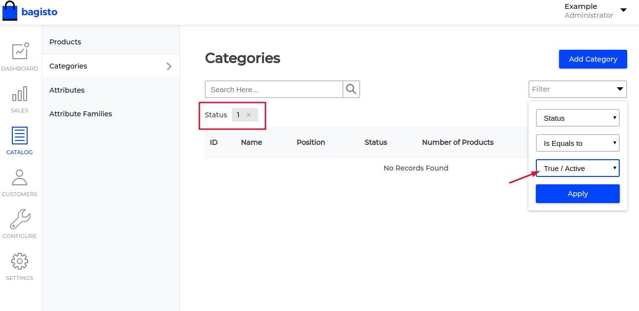 After applying filter of status , the result display in boolean for ...