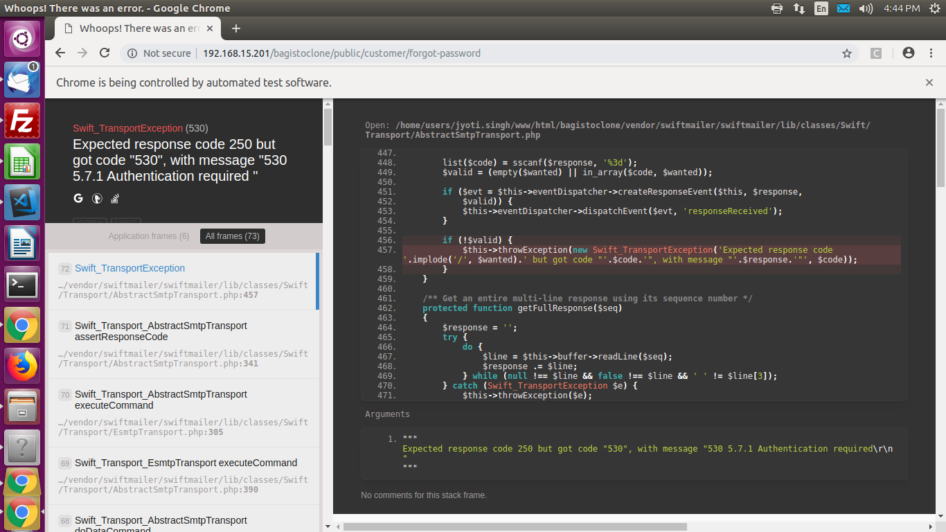 Getting exception when trying to recover password. · Issue #1177 · bagisto/bagisto · GitHub