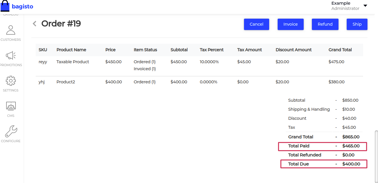 Getting Incorrect paid amount and due amount if order contains more ...