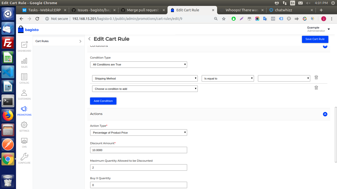 Getting exception if condition value remains blank. · Issue #1835 · bagisto/bagisto · GitHub