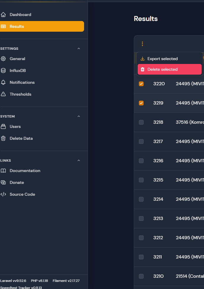 Deletion Of Record Selection Not Working · Issue 546 · Alexjustesen Speedtest Tracker · Github