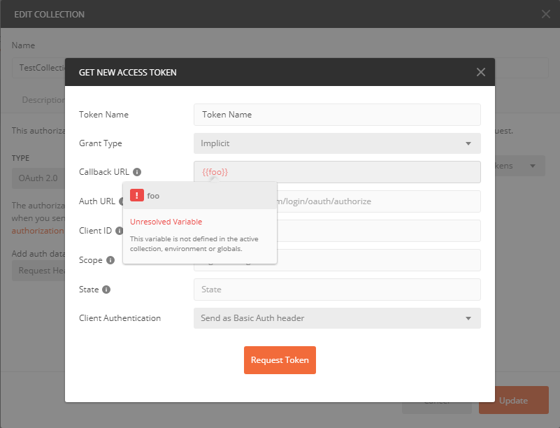 Collection Variables Not Resolving In Collections Get New Access Token Window · Issue 5730