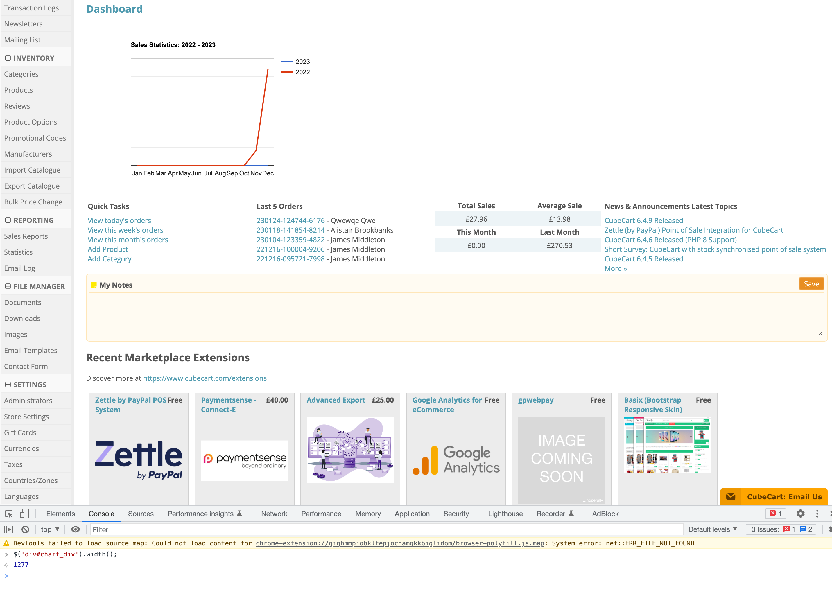 Dashboard graphs sometimes load badly · Issue #3146 · cubecart/v6 · GitHub