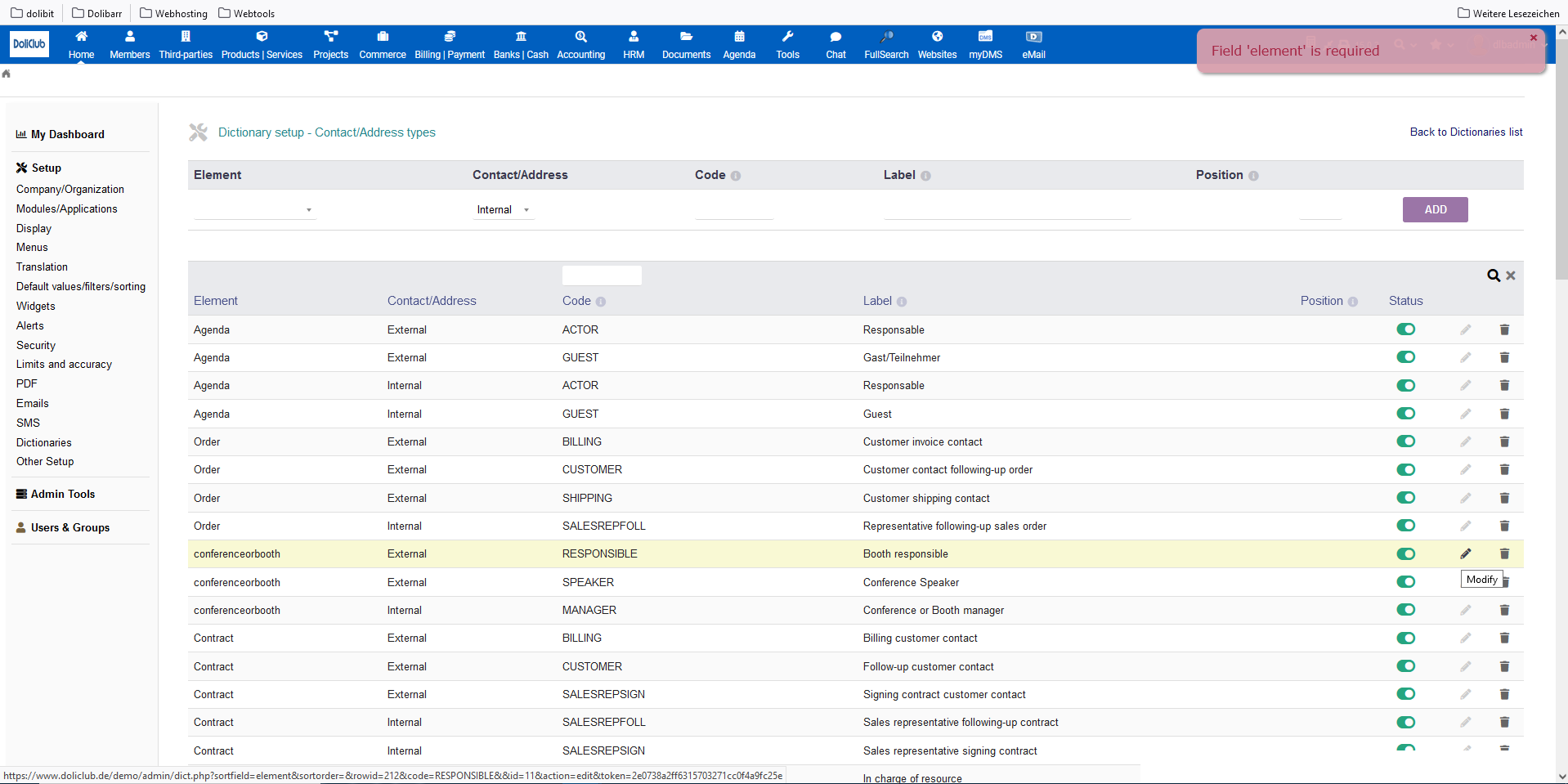 Setup Dictionaries Contactaddress Types Problem With Additions Of Extra Modules · Issue