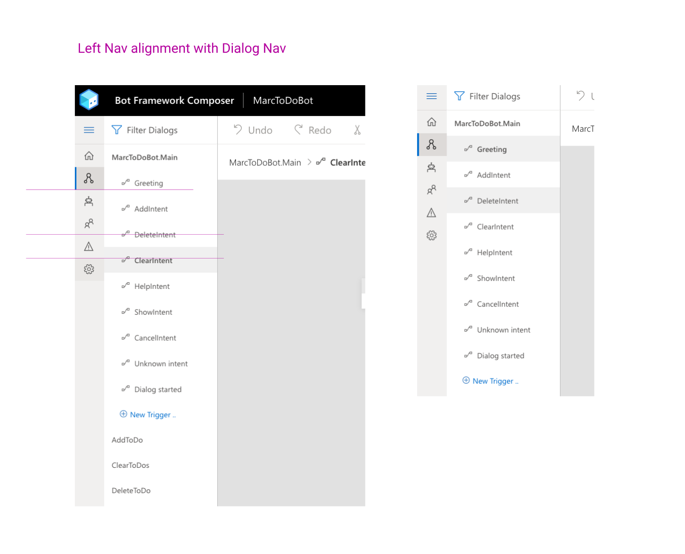 Left Nav and Dialog Nav Alignment · Issue #1908 · microsoft/BotFramework-Composer · GitHub