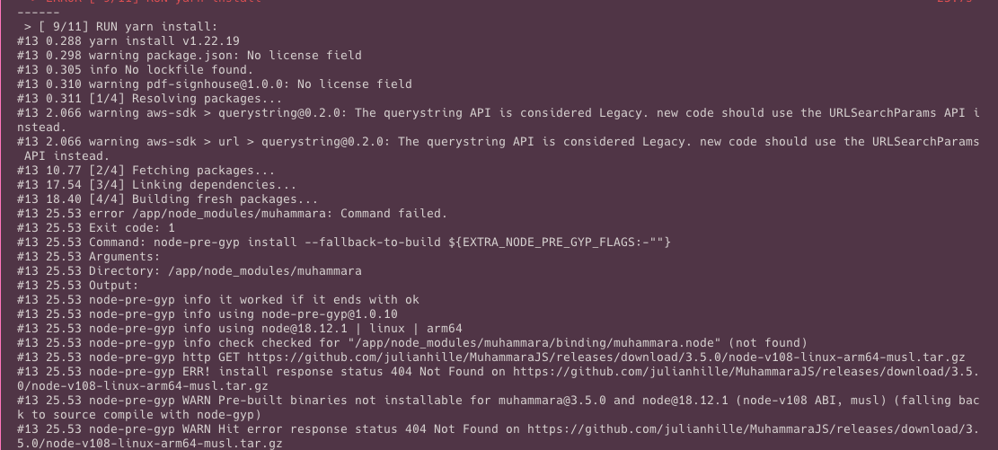Failed install with docker node 18-alpine · Issue #248 · julianhille/MuhammaraJS · GitHub