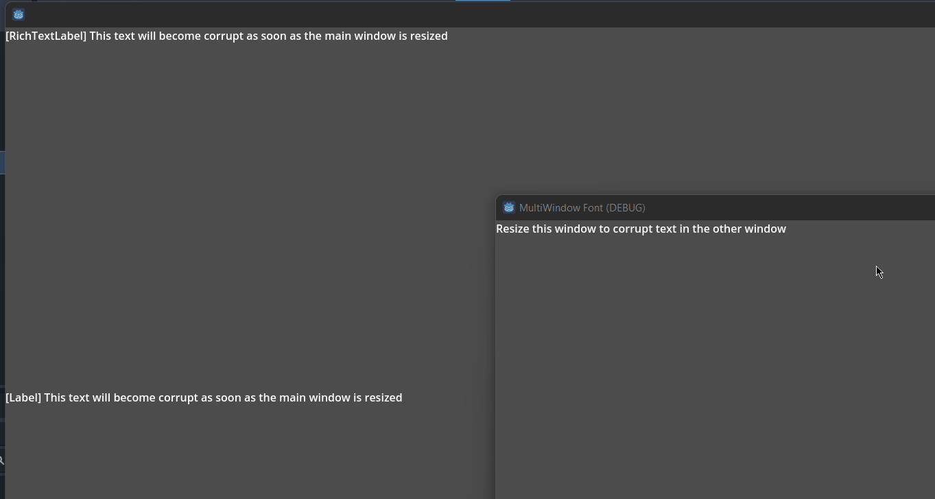 Text in Non-embedded subwindow breaks when main window is resized in canvas-items stretch mode ...