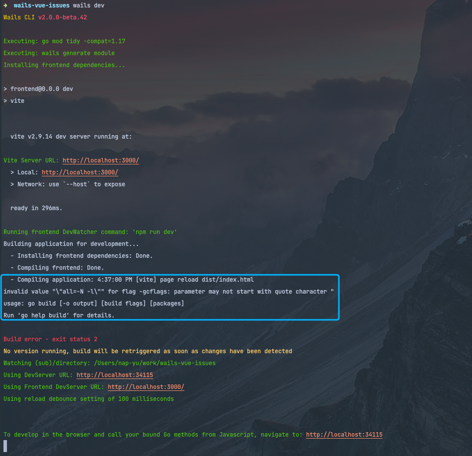 [V2] go更新到1.19后，wails dev 报错 · Issue #1693 · wailsapp/wails · GitHub