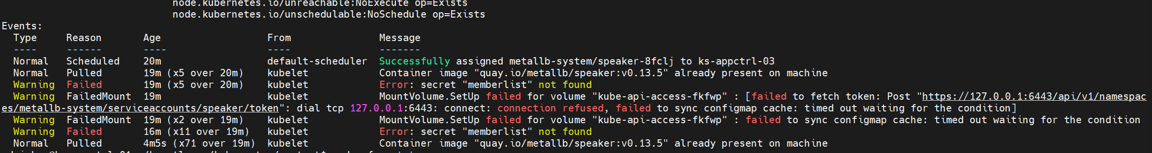 Error Secret Memberlist Not Found And Mountvolumesetup Failed For Volume Kube Api Access