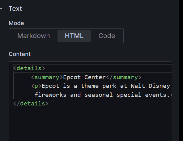 Text Panel: HTML Details tag doesn't show expander · Issue #69661 · grafana/grafana · GitHub
