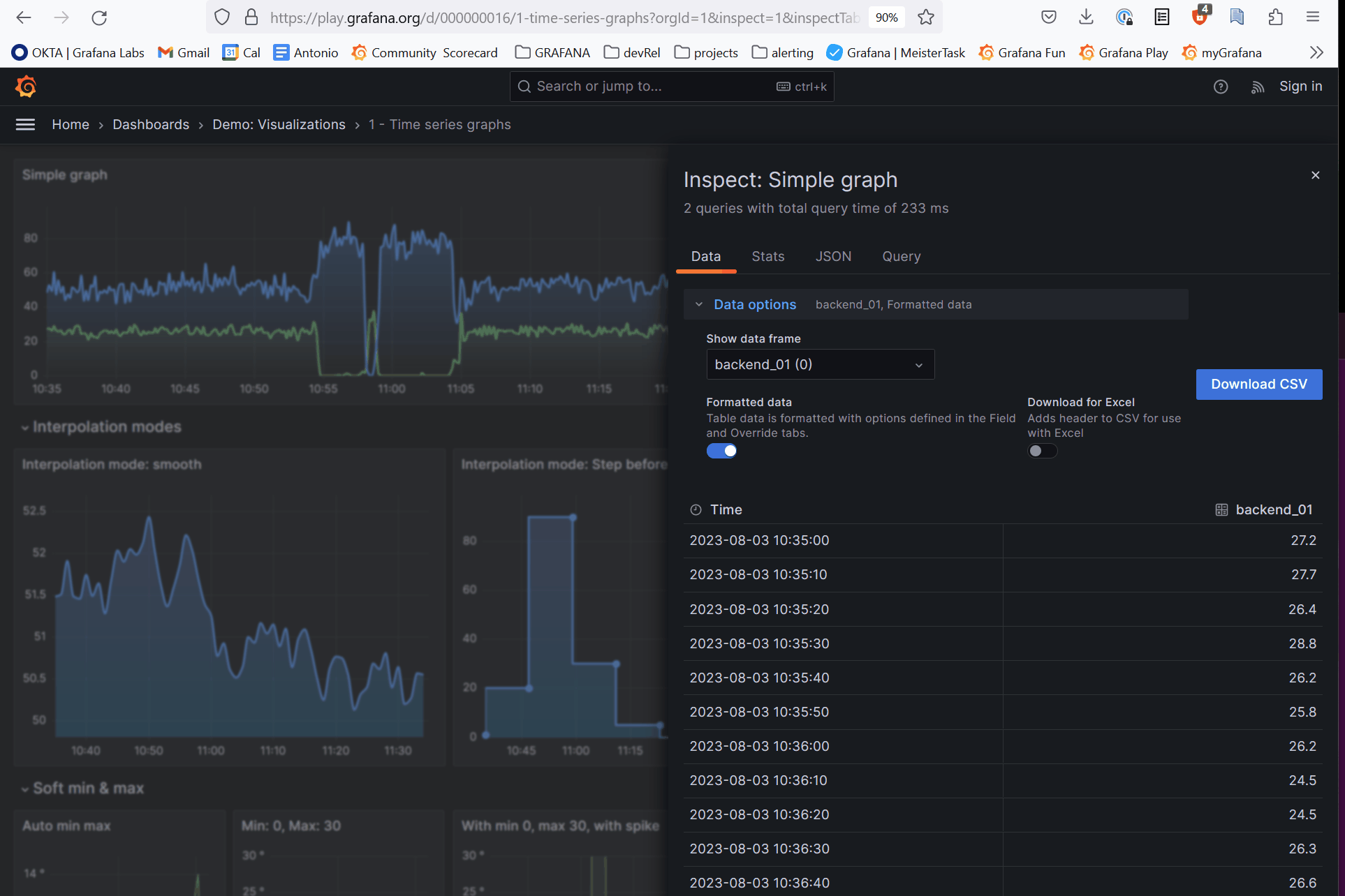 Dashboards: Inspect > Data does not permit series selection when there are multiple time series ...