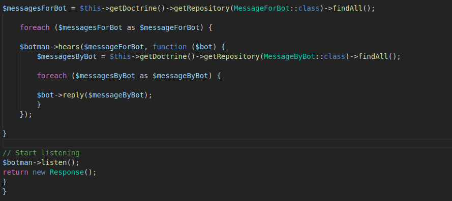Bot reply from database (symfony) · Issue #1025 · botman/botman · GitHub