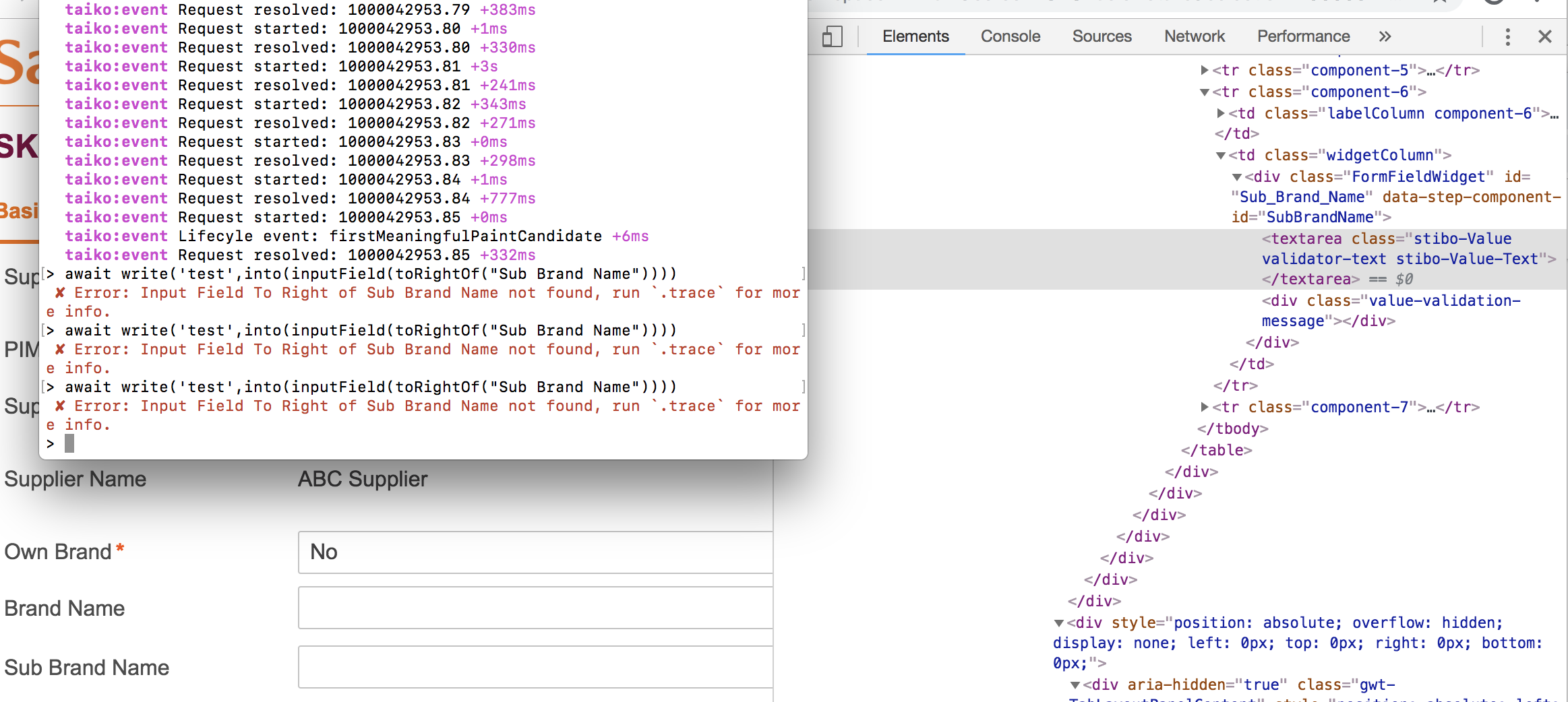 Unable to input value in specified text field using toRightOf("Field name").Instead, inputed ...