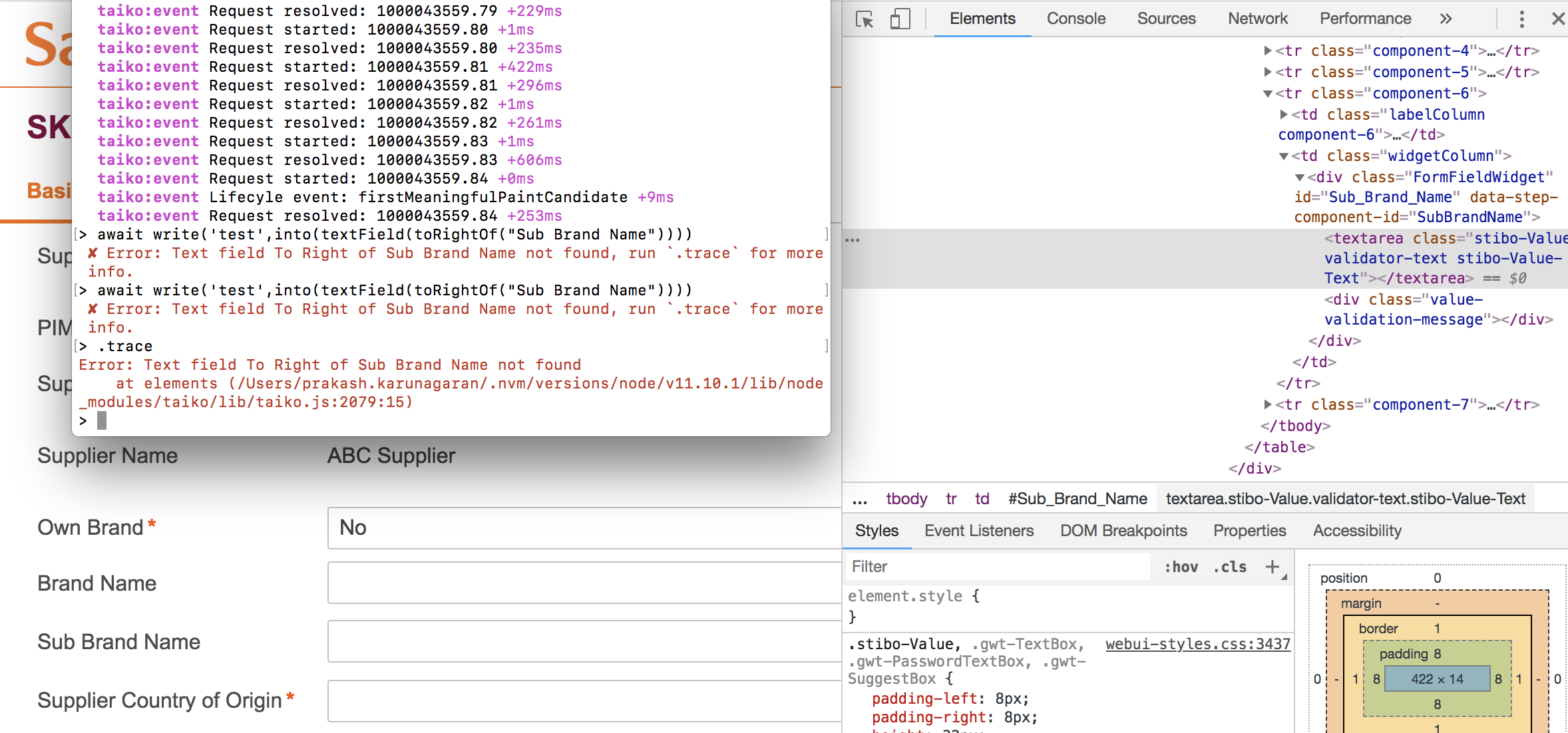 Unable to input value in specified text field using toRightOf("Field name").Instead, inputed ...