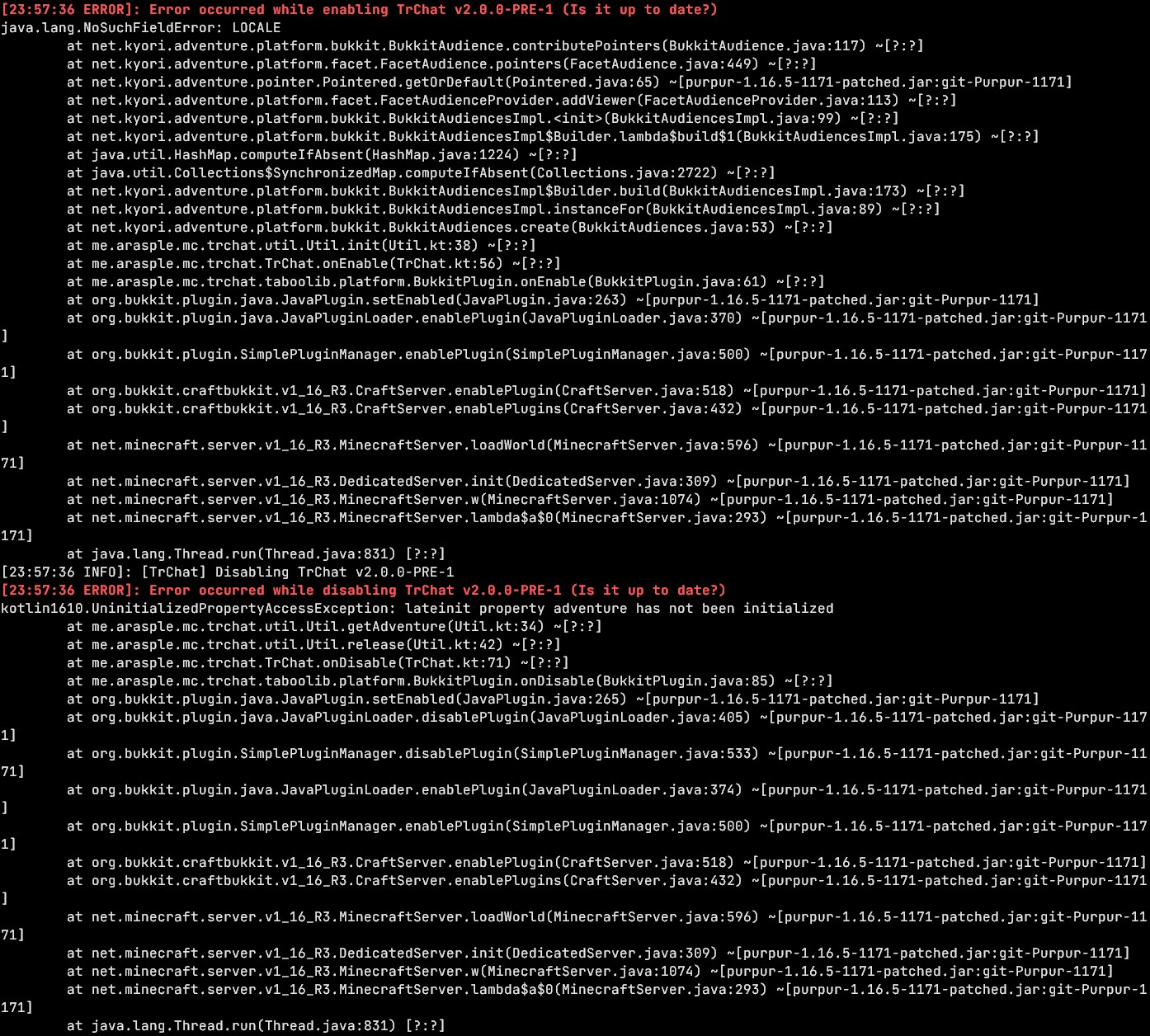 1.16.5无法启动插件 · Issue #99 · TrPlugins/TrChat · GitHub