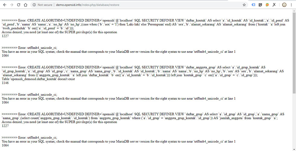 Backup & Restore Error · Issue #1779 · OpenSID/OpenSID · GitHub