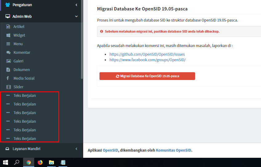 Menu Teks Berjalan Menjadi Banyak · Issue #2055 · OpenSID/OpenSID · GitHub