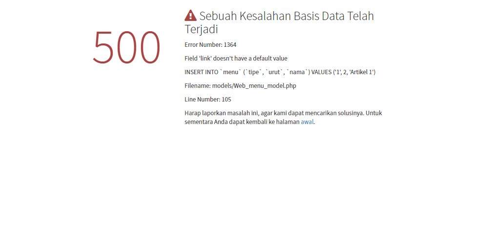 Error 500 saat insert Menu Statis untuk Artikel Statis · Issue #3225 · OpenSID/OpenSID · GitHub
