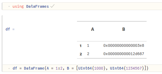 UInt64 in Hex in DataFrames · Issue #1598 · fonsp/Pluto.jl · GitHub