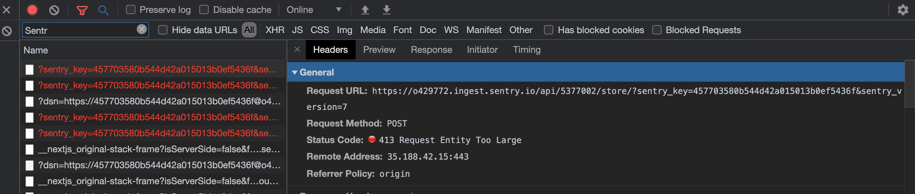 413 Request Entity Too Large · Issue 2798 · Getsentrysentry Javascript · Github