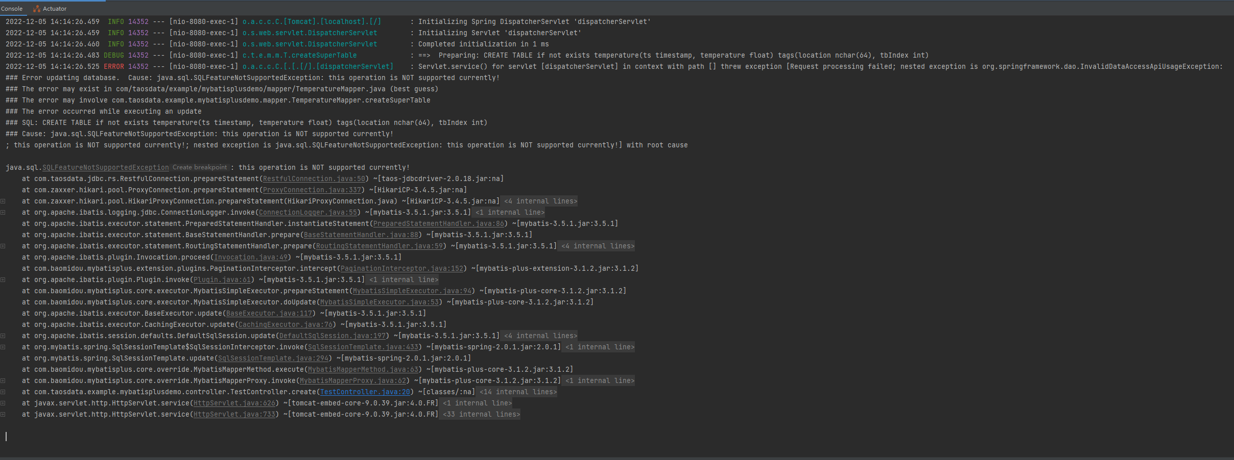 mybatisplus-demo建表报错: this operation is NOT supported currently · Issue #18703 · taosdata ...