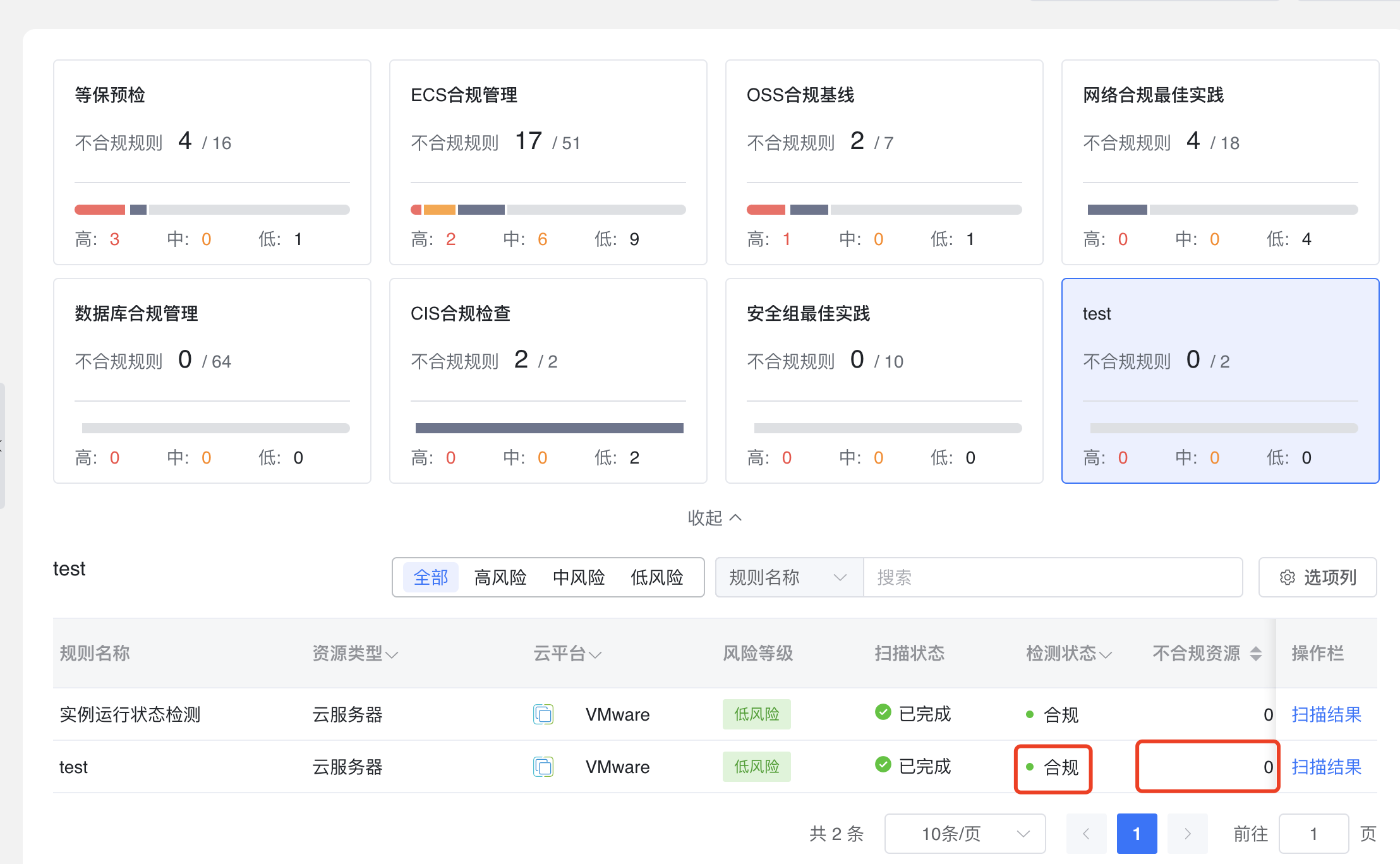 [bug][安全合规][云厂商][扫描检查]建完一个规则后，扫描检查列表中的扫描结果和点进去看的扫描结果不一致 · Issue 85