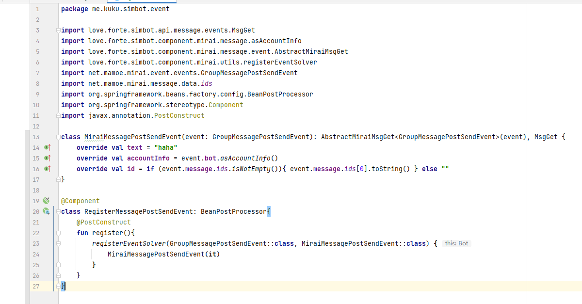 [SUG]希望提供mirai事件MessagePostSendEvent以及其子类的事件 · Issue #148 · simple-robot/simpler-robot · GitHub