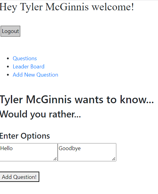 GitHub - jhreilly2007/would-you-rather-react: Udacity NanoDegree Would You Rather Project 2