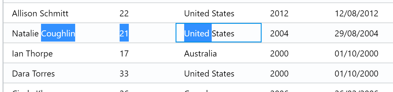 Cell text selection bleeds into other cells when double-clicking text ...