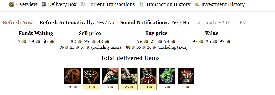Detect bought but not collected mats from the traiding post in the crafting calculator · Issue ...