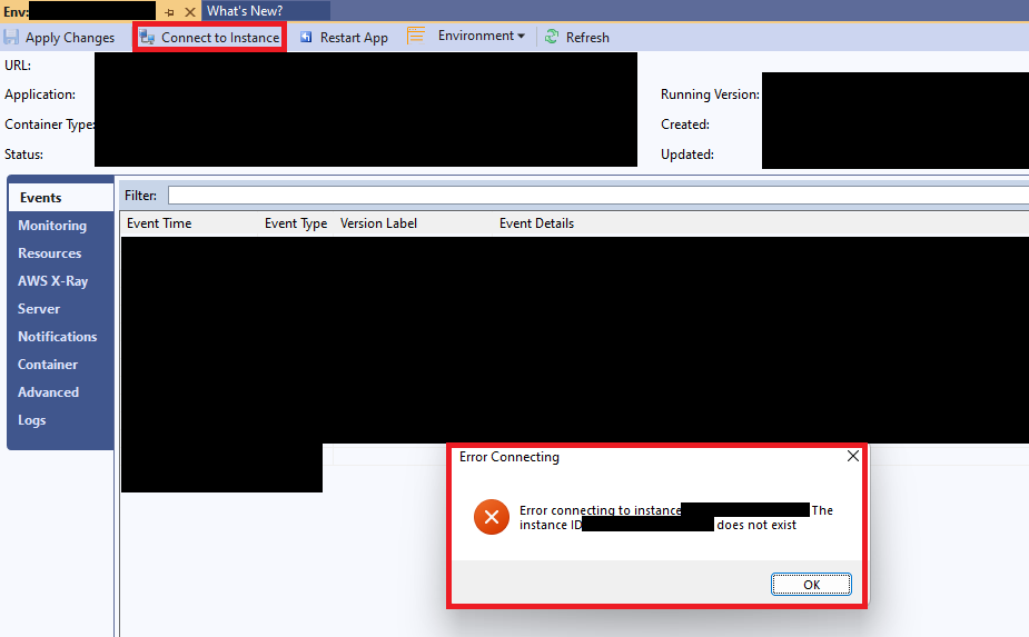 Can no longer connect to ec-2 instances, Error connecting to instance 'i-546456' instance id ...