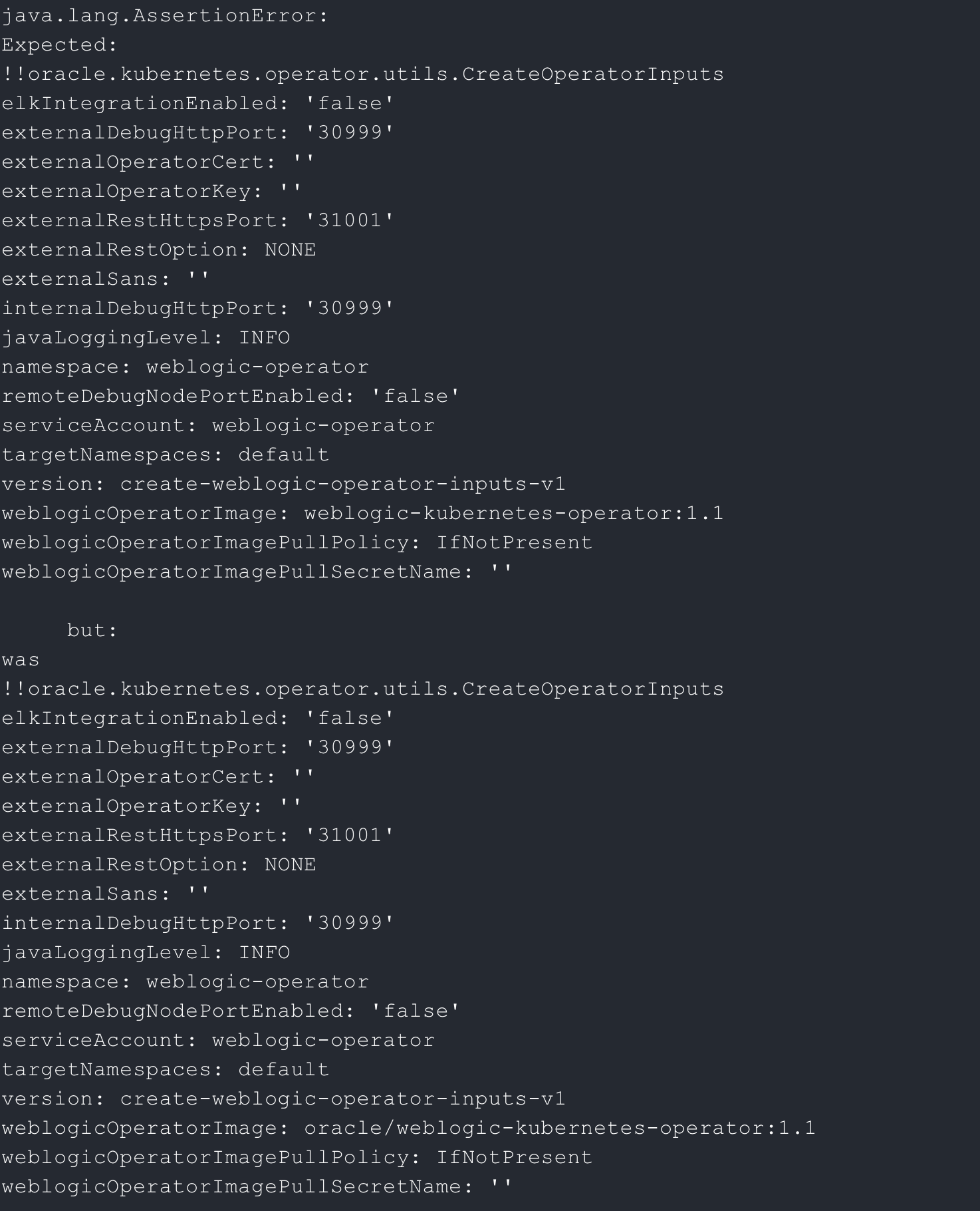 Build Fails Because Default Value For Weblogicoperatorimagename Doesn T Match Unit Test · Issue