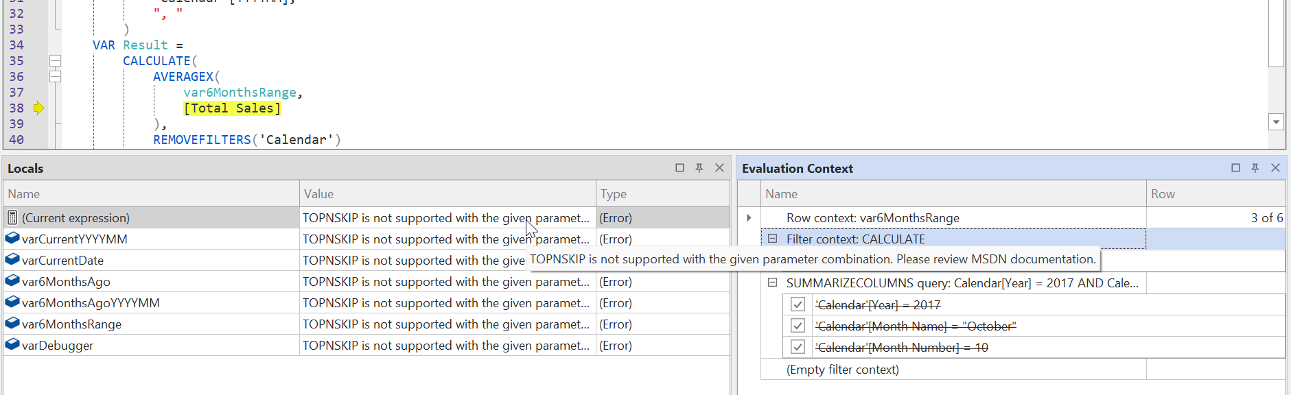 Bug in Debugger - TOPNSKIP · Issue #954 · TabularEditor/TabularEditor3 · GitHub