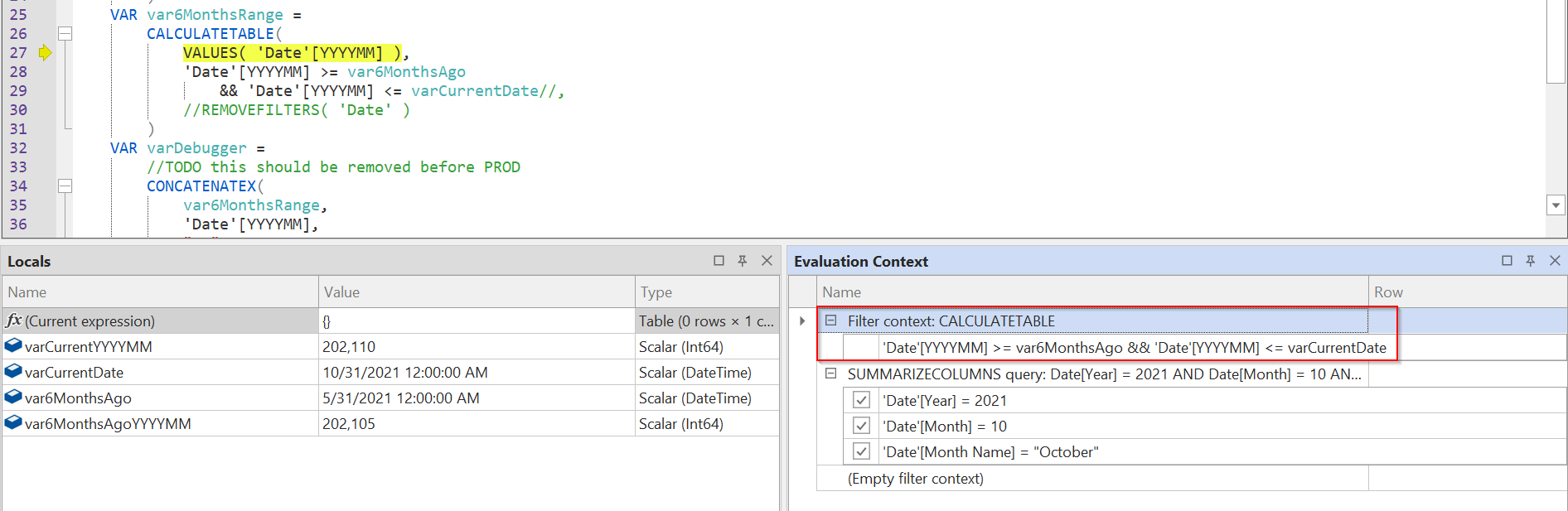 auto-expand the Filter Context section for CALCULATE/CALCULATETABLE() in Debugger Evaluation ...