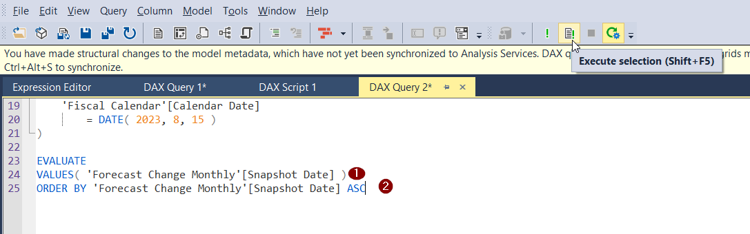 Minor bug or design issue? Execute Selection in a DAX query doesn't work if cursor is in the ...