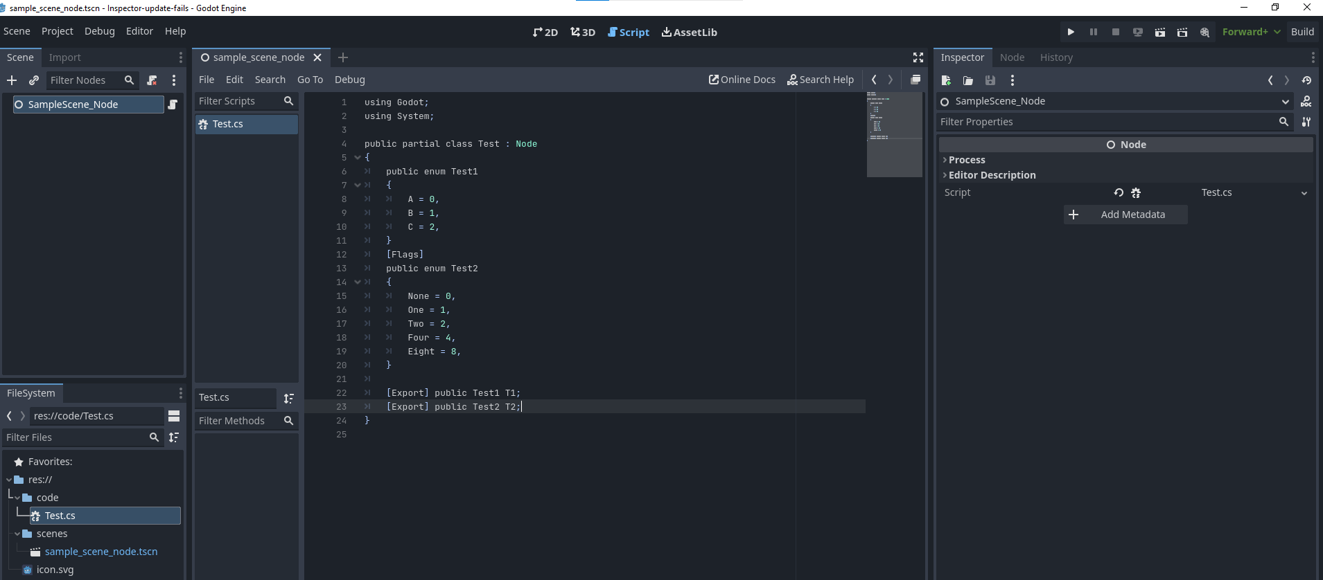 [Godot 4.1 RC1] [.NET/C#] Inspector does not show updated members of classes or type changes ...