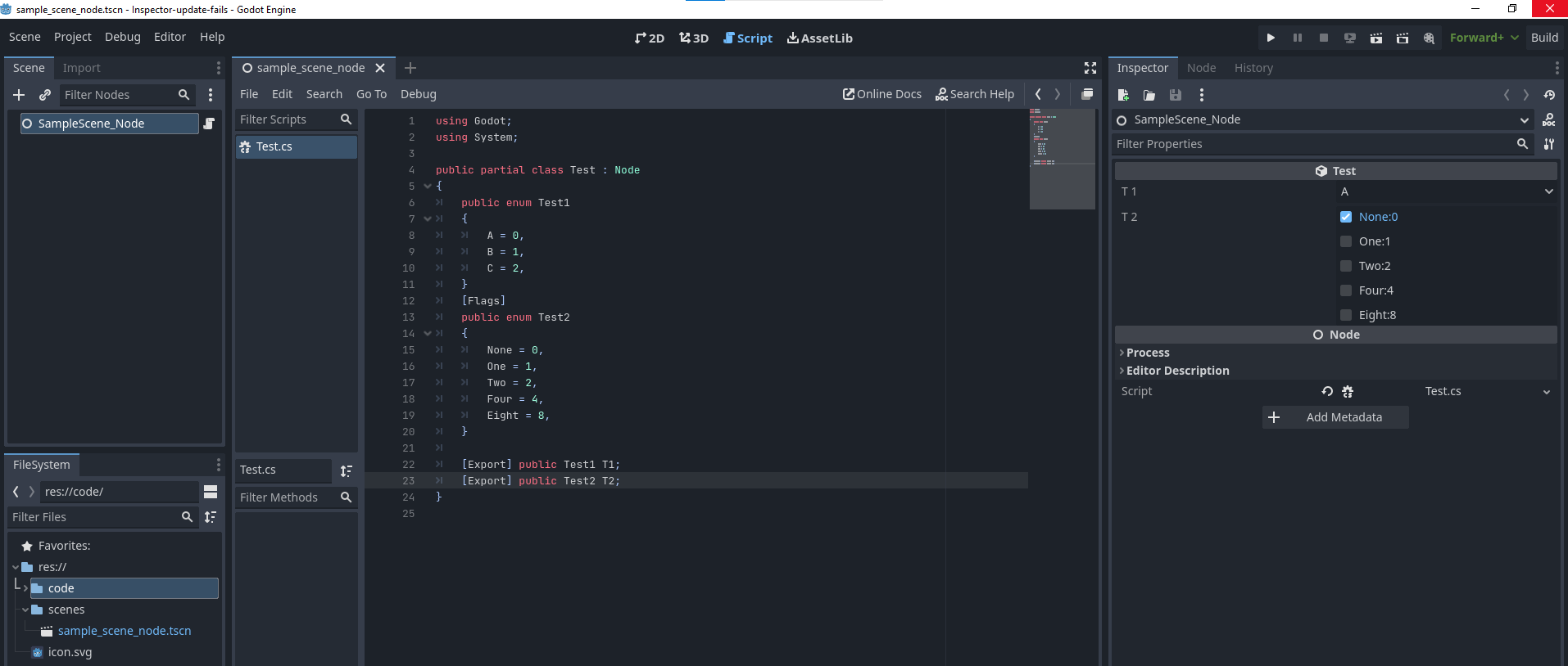 [Godot 4.1 RC1] [.NET/C#] Inspector does not show updated members of classes or type changes ...