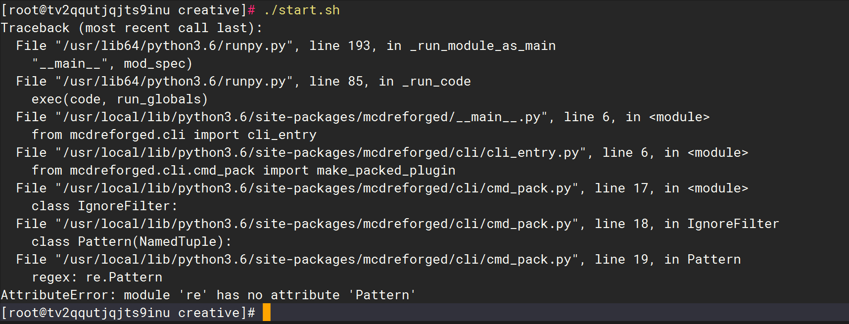 Broken with python version 3.6 (module 're' has no attribute 'Pattern') · Issue #239 ...