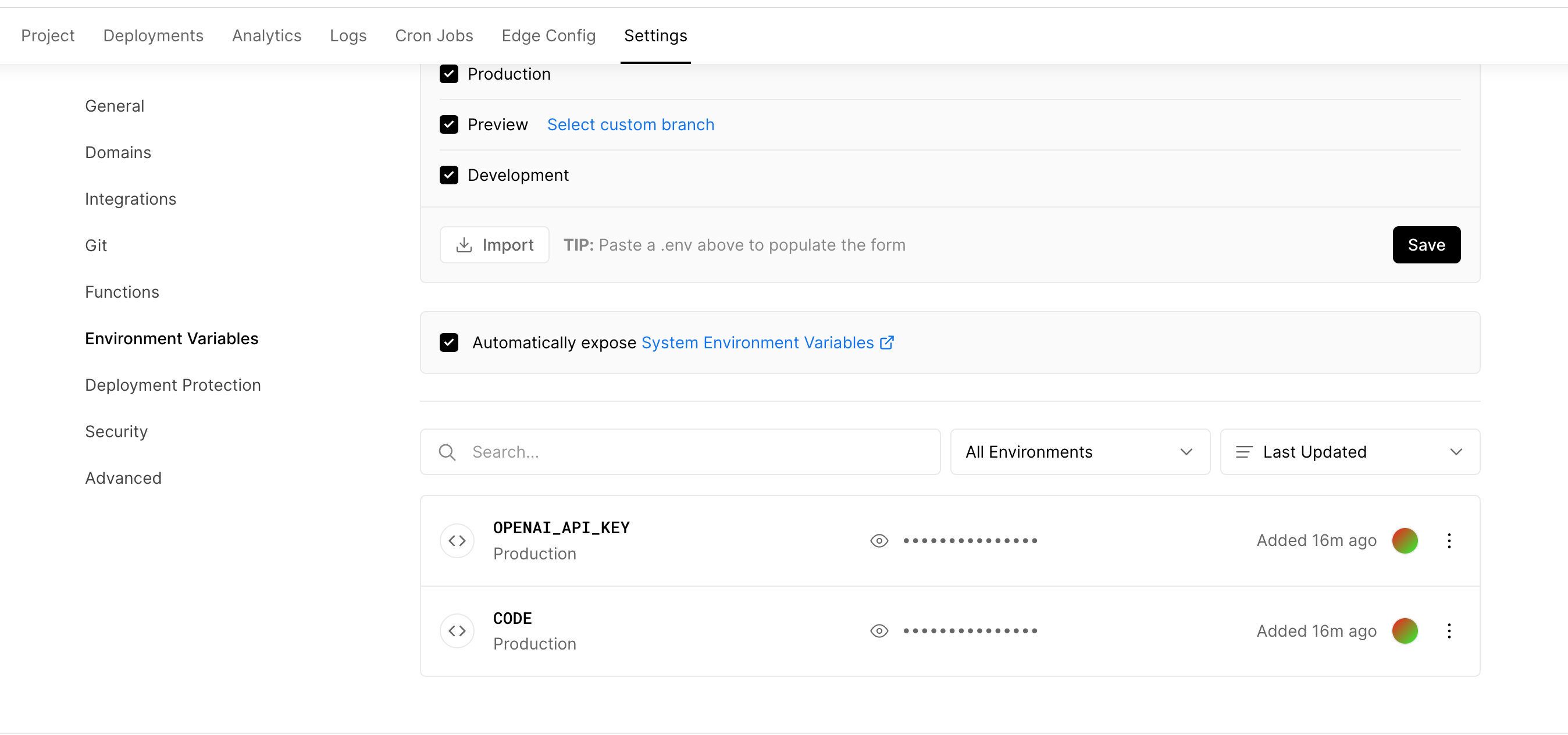 部署 Vercel 设置 OPENAI_API_KEY 环境变量无效 · Issue #398 · ChatGPTNextWeb/ChatGPT-Next-Web · GitHub
