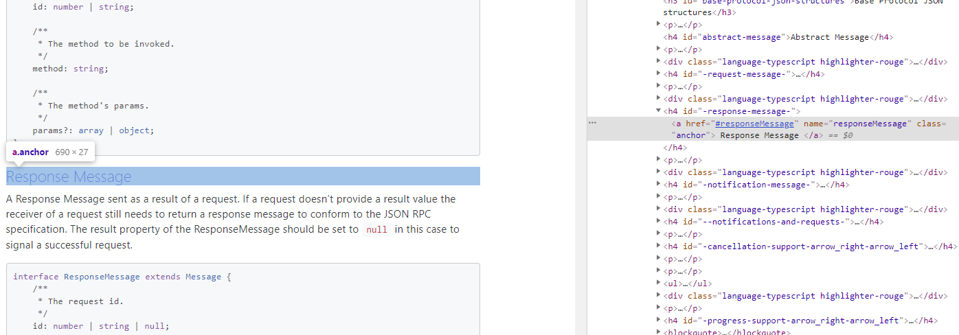 Specification: clickable area for each section link is too large ...