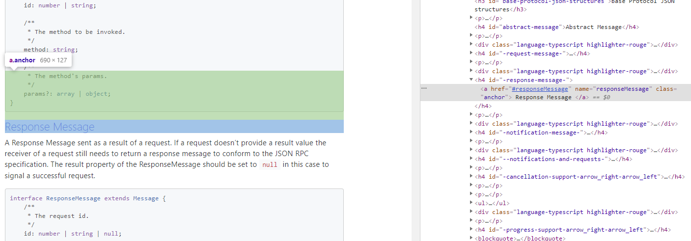 Specification: clickable area for each section link is too large ...